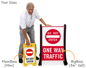 Portable A-Frame Traffic Signs with Built-In Wheels